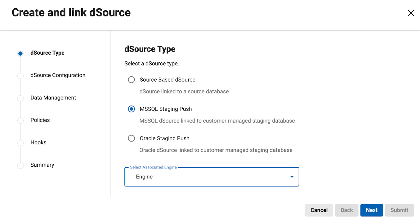 Adding a MSSQL Staging Push dSource