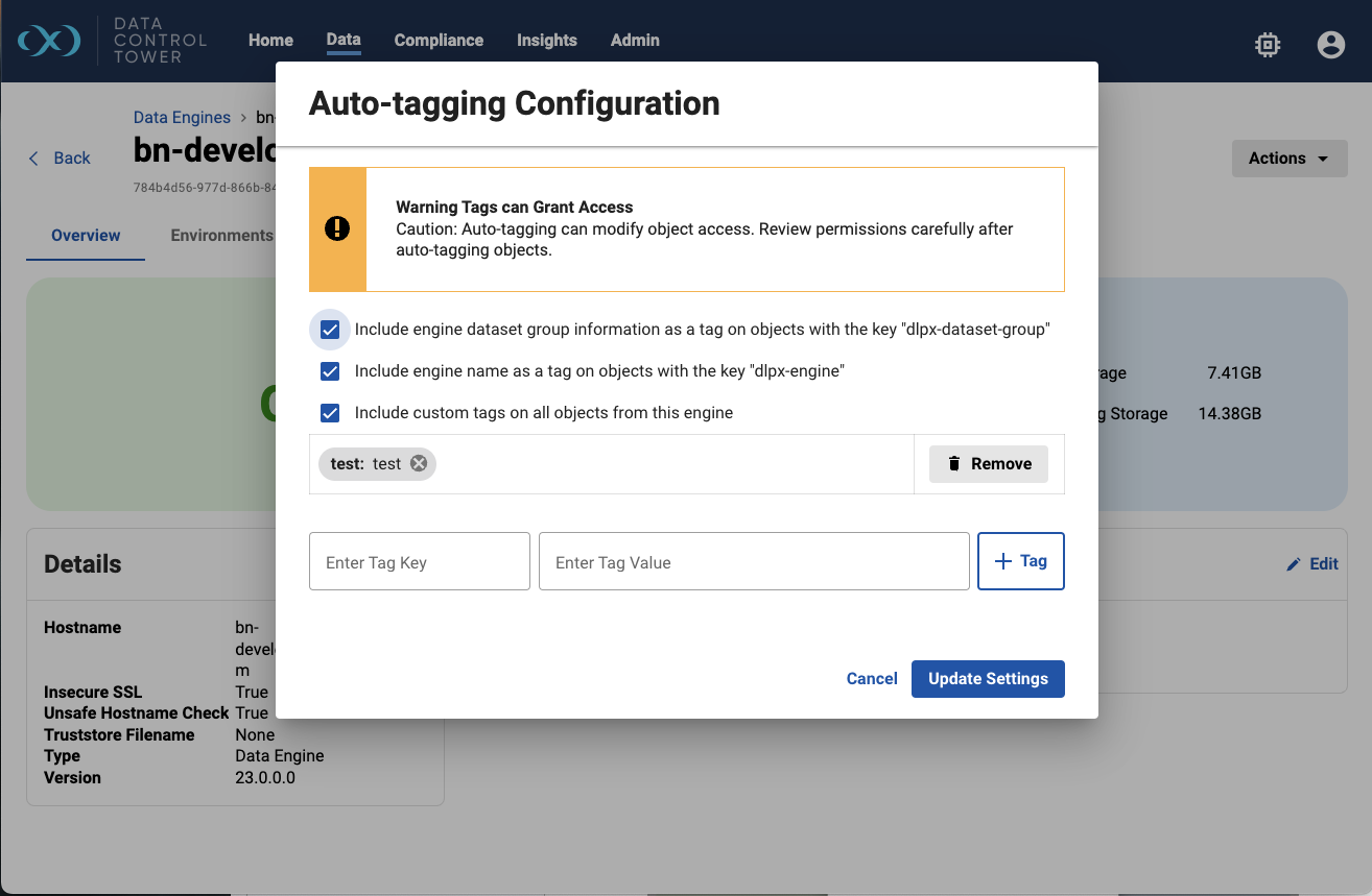 Managing engines (Continuous Data)