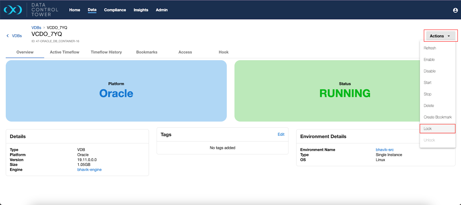 Locking and unlocking a VDB