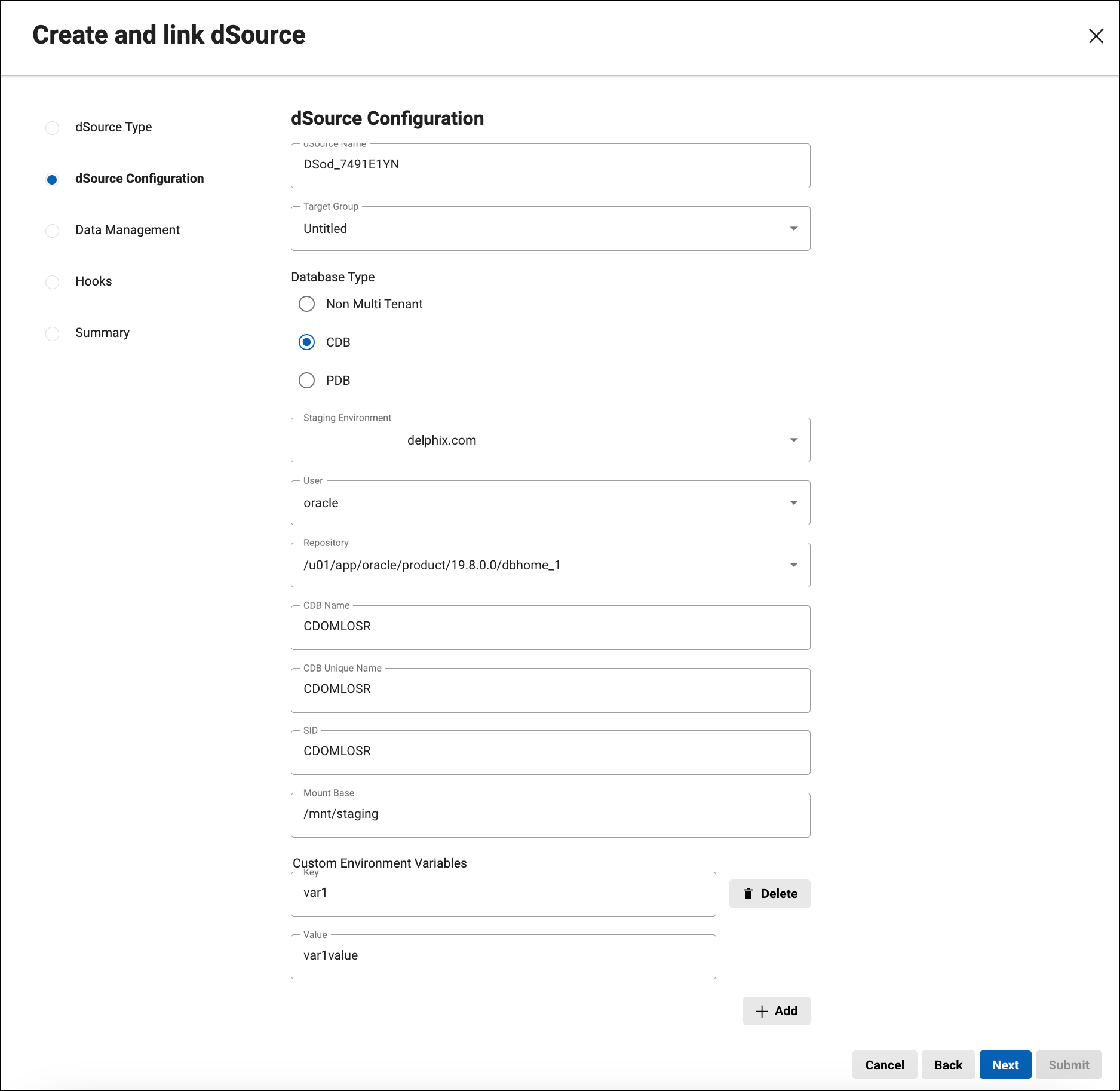 Adding an Oracle Staging Push dSource