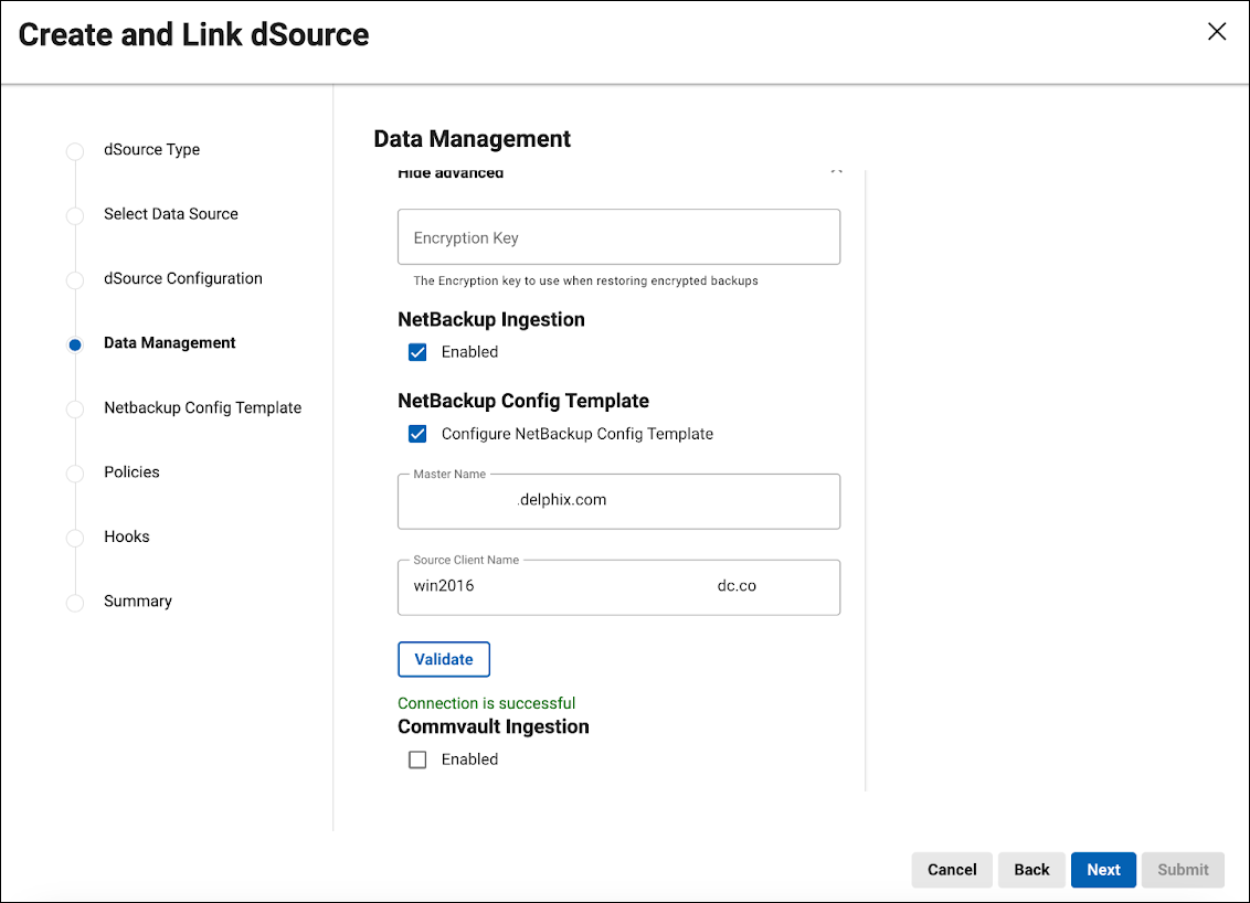 Advanced dSource creation options